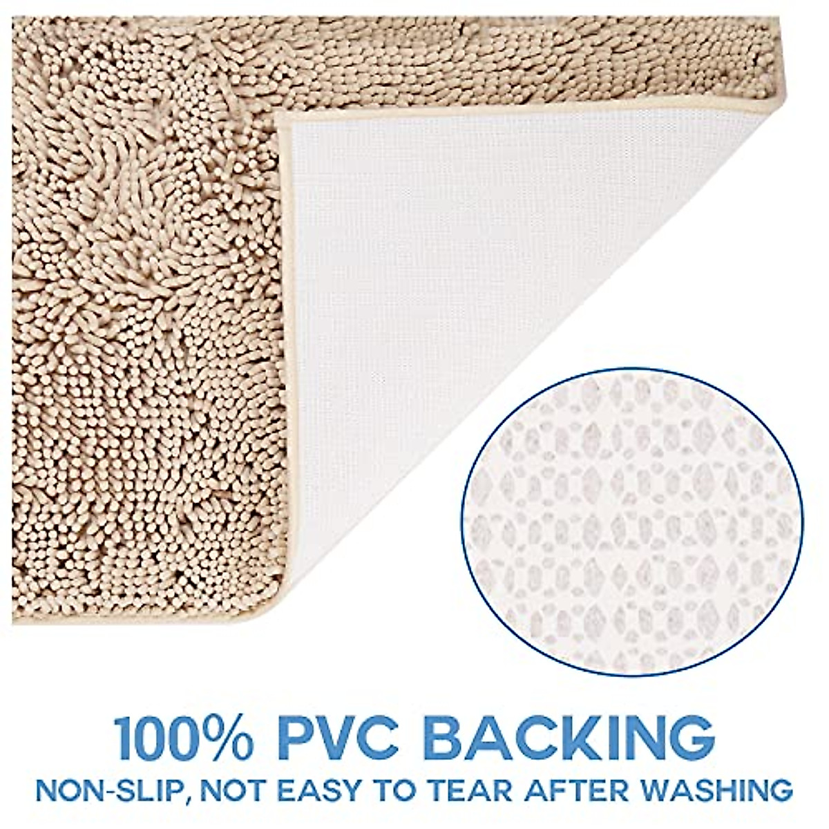 EGYPHY Luxury Chenille Bathroom Rug 20 x 32 Extra Soft and Absorbent Bath Rug Non Slip Shaggy Bath Mat Plush Washable Carpet Mats for Tub Shower, Bathtub and Bath Room-Camel