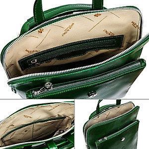 Time Resistance Leather Backpack - Convertible to Shoulder Bag - Full Grain Real Leather Travel Rucksack for Women (Green)