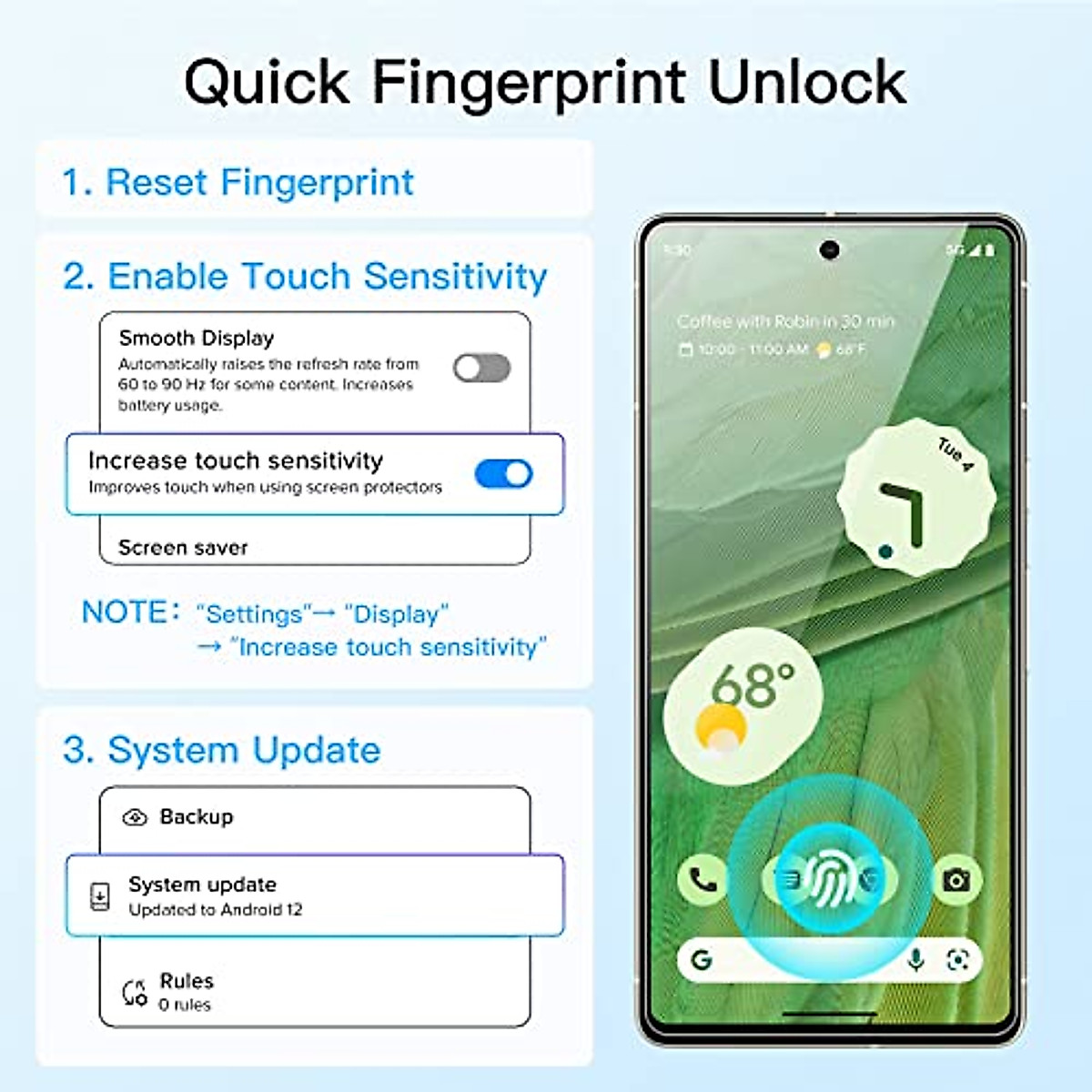JETech Screen Protector for Google Pixel 7 with Camera Lens Protector, Easy Installation Tool, Tempered Glass Film, Fingerprint ID Compatible, HD Clear, 2-Pack Each