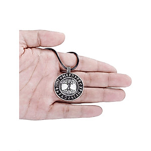 HAQUIL Tree of Life Necklace, Viking Runes Yggdrasil Medallion Pendant, Faux Leather Cord, Viking Jewelry Gift for Women