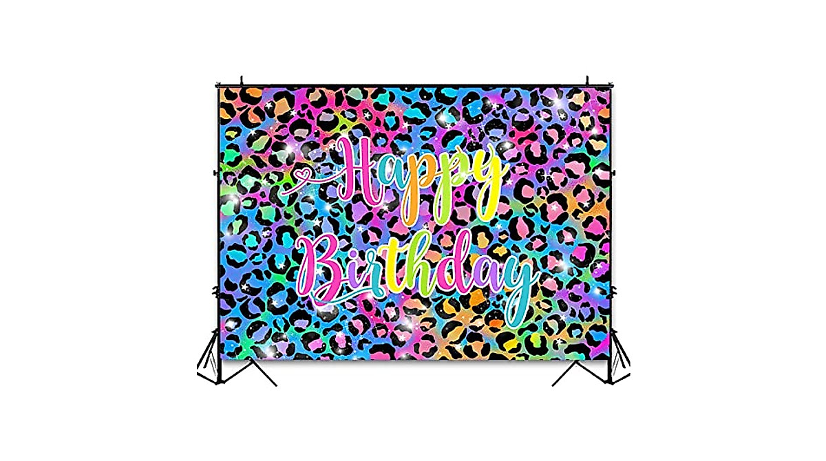 Vibrant Neon Rainbow Leopard Backdrop for Girl's Birthday Parties