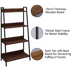 Bookshelf 4-Tier, 23.5inch Ladder Shelf, Industrial Bookcases, Etagere Utility Organizer Shelves, Small Freestanding Display Shelves with Metal Frame for Bedroom, Living Room, Plant, Brown