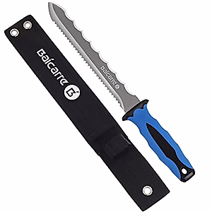 Baicarre Stainless Steel Garden Knife with 7.8" Blade and New Blue Handle, Double Side Utility Sod Cutter Lawn Repair Garden Knife with Nylon Sheath