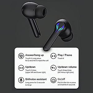 Wireless Earbuds Bluetooth 5.1Wireless Headphones with Charging Case3D Stereo Earpods Noise canceling Touch Control LED Display Waterproof Earphones Built-in Mic Deep Bass Headset for Game Sport Black