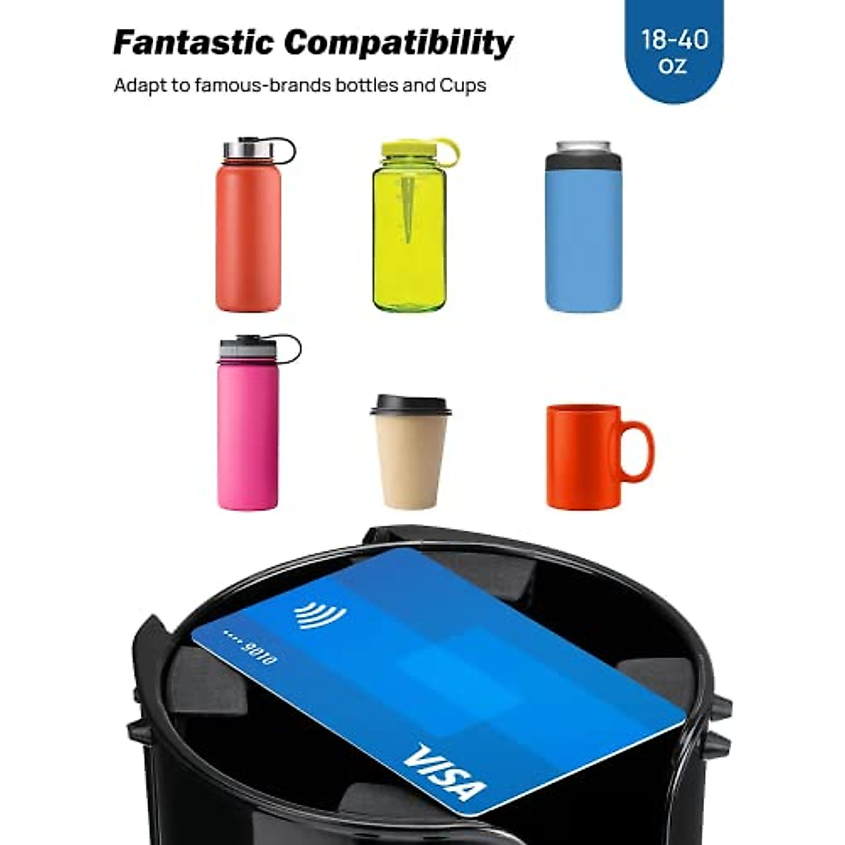 JoyTutus Car Cup Holder with Cellphone Mount, Large Cup Holder Expander Adapter Compatible with 18-40oz Hydro Flask, YETI, Nalgene Bottles & Mugs, Phone Mount for Car with 360° Rotation(1 Pack)