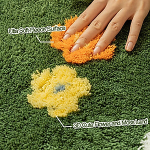 YYINYXY Green Moss Carpet for Bedroom 3D Irregular Aesthetic Bed Rug Living Room Cute Floral Sofa Rug Microfiber Fleece Carpet Home Decor (20x39'')