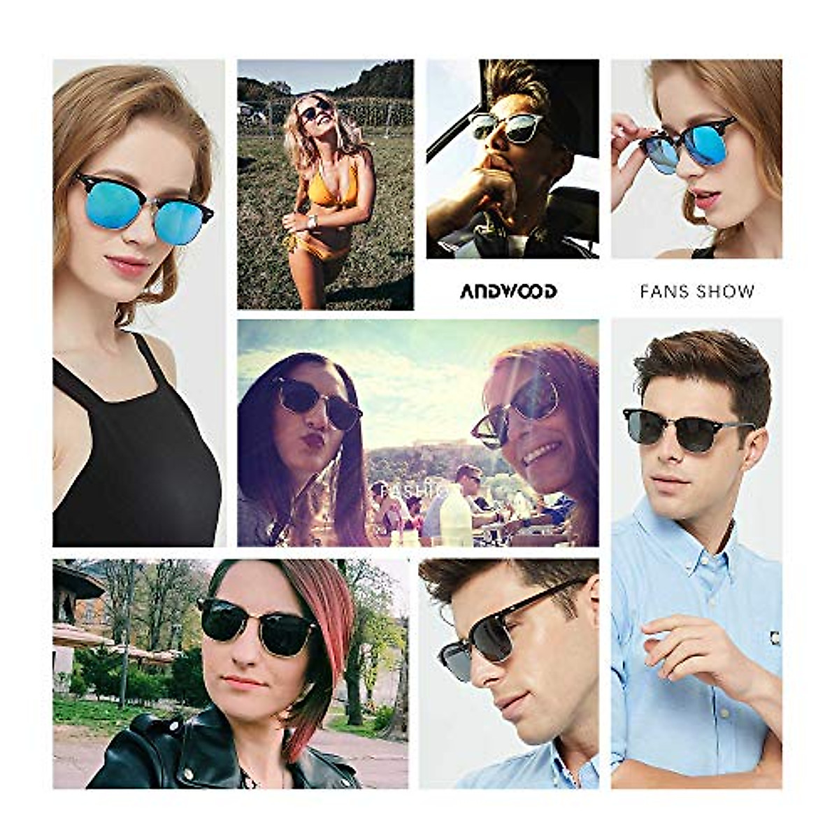 ANDWOOD Polarized Sunglasses for Men Women UV Protection Semi Rimless Sun glasses Classic Half Frame Shades Black Tortoise