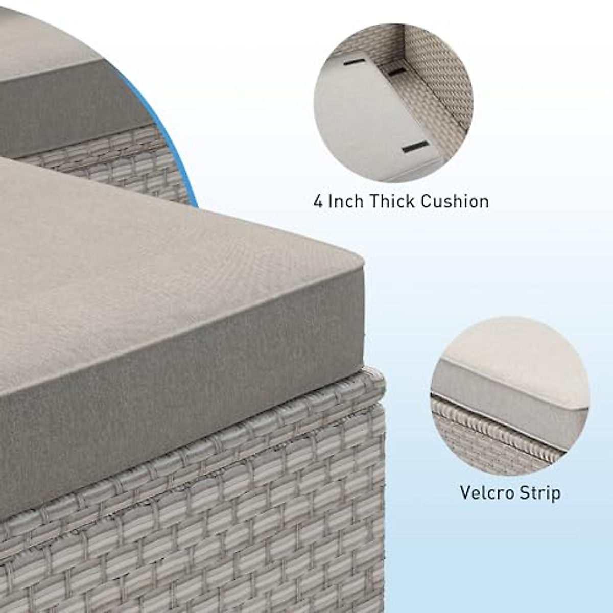 SUNBURY 5-Pieces Outdoor Furniture Set, All-Weather Wicker Patio Conversation Sets Sectional Sofa w 3 Pillows, Cushions, Coffee Table, Ottoman, Patio Furniture Set for Backyard Garden Pool (Grey)