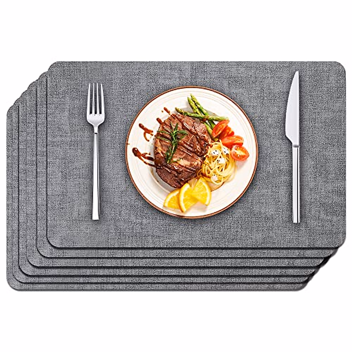 Maxpearl Faux Leather Placemats Set of 6 - Waterproof - Wipe Clean - Heat Resistant - Anti Slip Dining Table Place Mats, Suitable for Indoor & Outdoor Use, 17’’×12’’, Grey