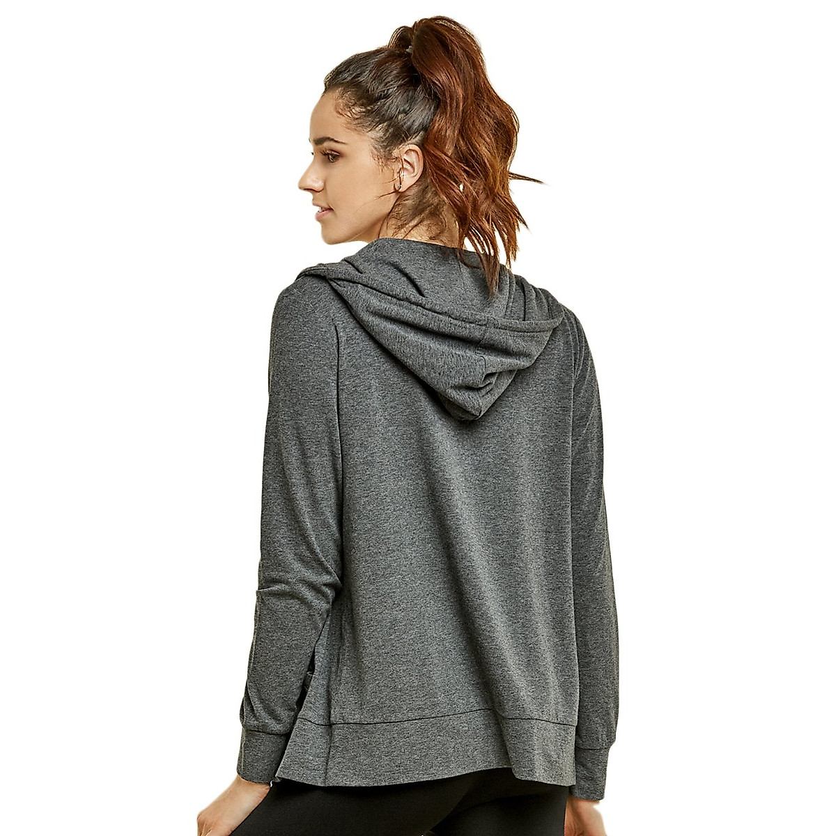 Sofra Women's Thin Cotton Zip Up Hoodie Jacket, Charcoal, Large