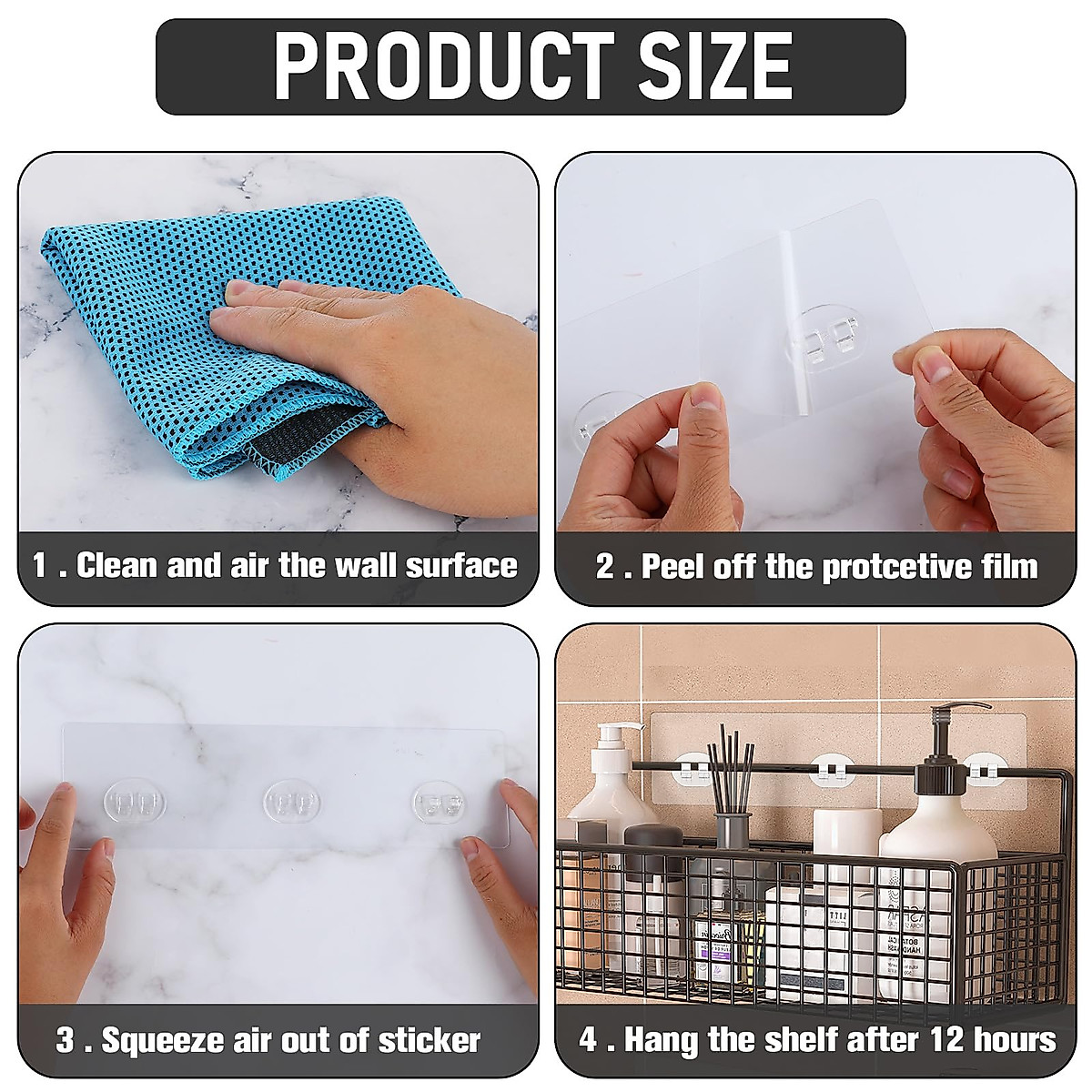 Gjinxi 8Pcs Shower Caddy Adhesive Replacement, Shower Shelf Adhesive No Drilling, Strong Adhesive Shower Hooks, Waterproof Shower Adhesive Strips for Shower Caddy Baskets, Kitchen Racks