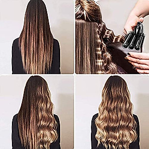 Tourmaline Ceramic 3 Barrel Curling Iron and Waver, 1 Inch - Mermaid Beach Waves, Heat Up Quickly, Black