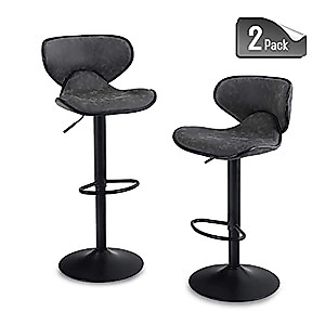 MAISON ARTS Counter Height Swivel Bar Stools Set of 2 Adjustable Barstools with Back for Kitchen Counter Tall Bar Height Chairs Faux Leather High Stools for Kitchen Island,Support 300 LBS,Grey