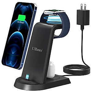 Charging Station for Multiple Devices Apple, 3 in 1 Fast Charger Stand for Apple iWatch 8 7 6 SE 5 4 3 2 iPhone 14 13 12 11 Pro X Max XS XR 8 7 Plus 6s 6 AirPods 1 2 3 Pro with 25W Adapter