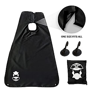 Captain Jax Beard Bib Apron, Hair Catcher with Bag | Shaving Cloth, Strong Suction Cup - Non-Stick Beard Cape for Trimming - One Size, Black