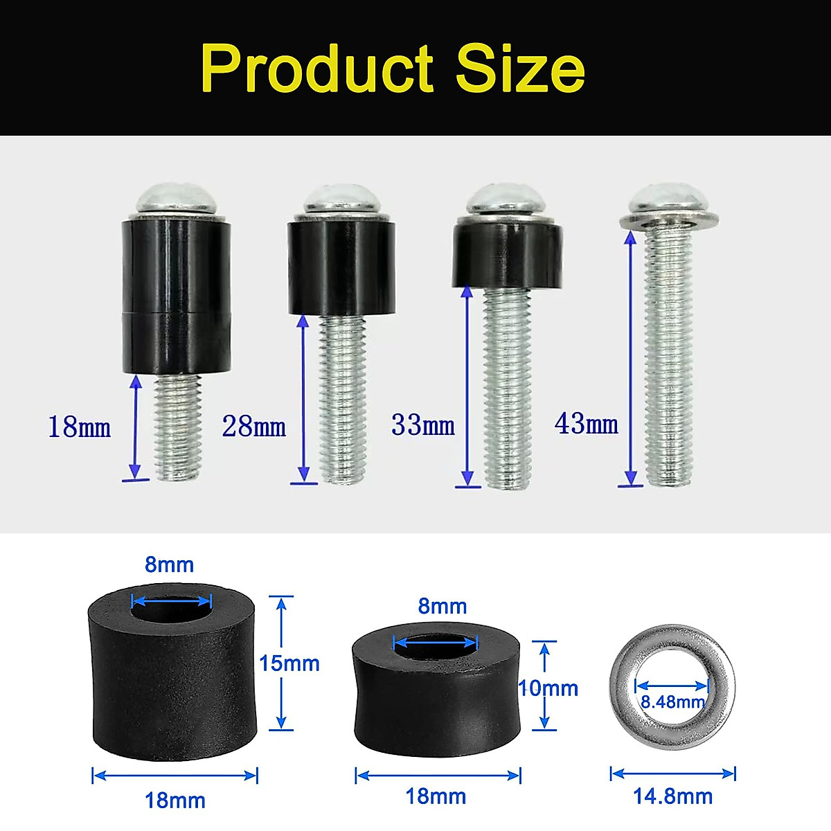 M8 Screws for Samsung TV M8 x 45mm Pitch 1.25mm TV Mounting Bolts Screws with 25mm Long Spacers