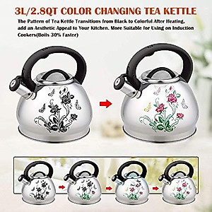 Tea Kettle for Stovetop Whistling Teakettle Tea Pot - 3L Food Grade 304 Stainless Steel Color Changing Stove Top Teapot with Cool Handle,Loud Whistle And Anti-Rust,Suitable for All Heat Sources (Rose)