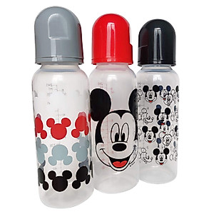 Cudlie Disney Baby Boy Mickey Mouse 9 oz Pack of Three Baby Bottles, Mickey Faces