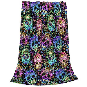 Sugar Skull Flannel Bed Blanket Throw Lightweight Blanket for Bedroom Living Rooms Sofa 60"x50" for Men Women Kids Gifts