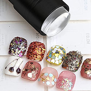 DOUITH Mini UV LED Nail Lamp for Gel Nails with 12 LED, Portable Gel LED UV Nail Lamp with Silicone Nail Stamper, Battery-Powered Gel Cure Lamp Stainless Steel Manicure Tool