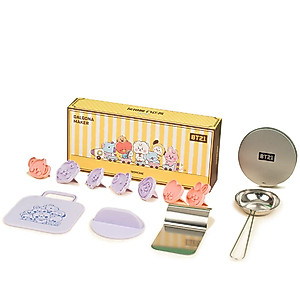 BT21 Squid Biscuits Sugar Pie Game Korean Sugar Candy Making Tools Set DALGONA Kit (7pcs in 1set), Ladle, Shape frame, Press Stainless Steel, bottom plate, Circle case