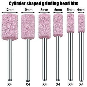 48 Pieces Abrasive Mounted Stone Grinding Wheel Head Mounted Grinding Point Stone Heads with Box Compatible with Rotary Tool, 1/8 Inch Shank and 6 Sizes (Pink, Aluminium Oxide)