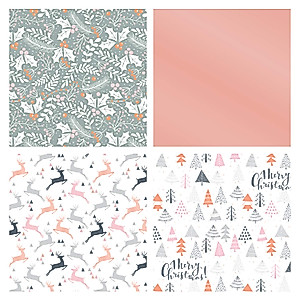 WRAPAHOLIC Christmas Wrapping Paper Roll - Rose Gold and Grey Holiday Design with Metallic Foil Shine - 4 Rolls - 30 Inch X 120 Inch Per Roll