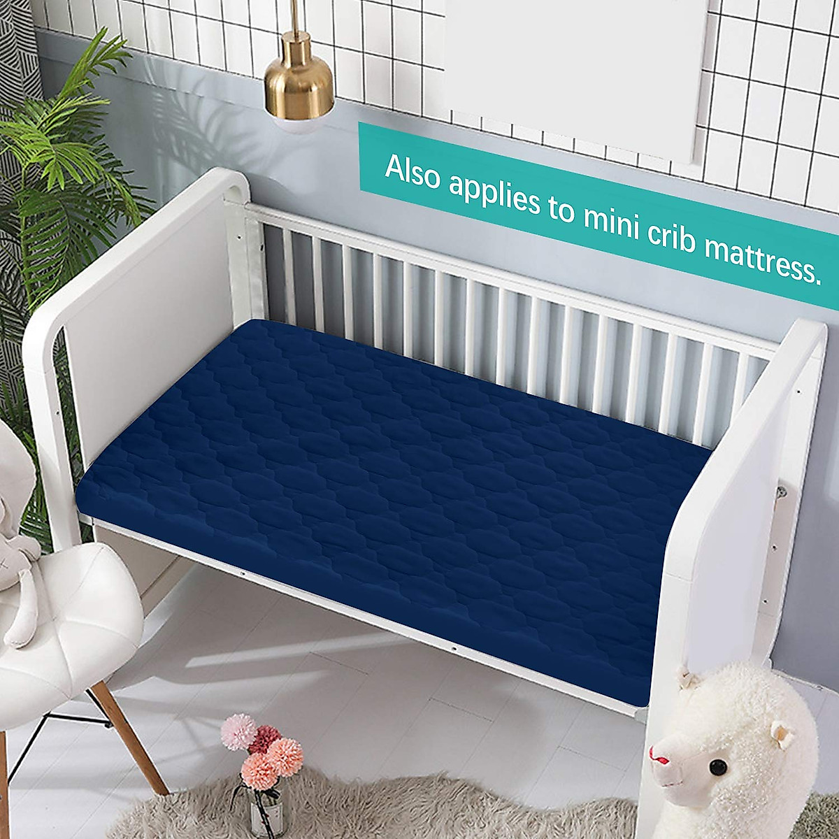 Pack n Play Sheet Quilted Waterproof Protector, 2 Pack Premium Fitted Pack n Play Pad Cover 39" X 27" fits for Baby Foldable and Playard Mattress, Portable Mini Crib, Gray&Navy Blue