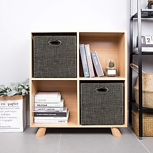 Posprica Storage Cubes, 13×13 Storage Bins, Foldable Baskets Fabric Drawers Containers for Shelf Cabinet Bookcase, Thick and Heavy Duty (4pcs, brown)