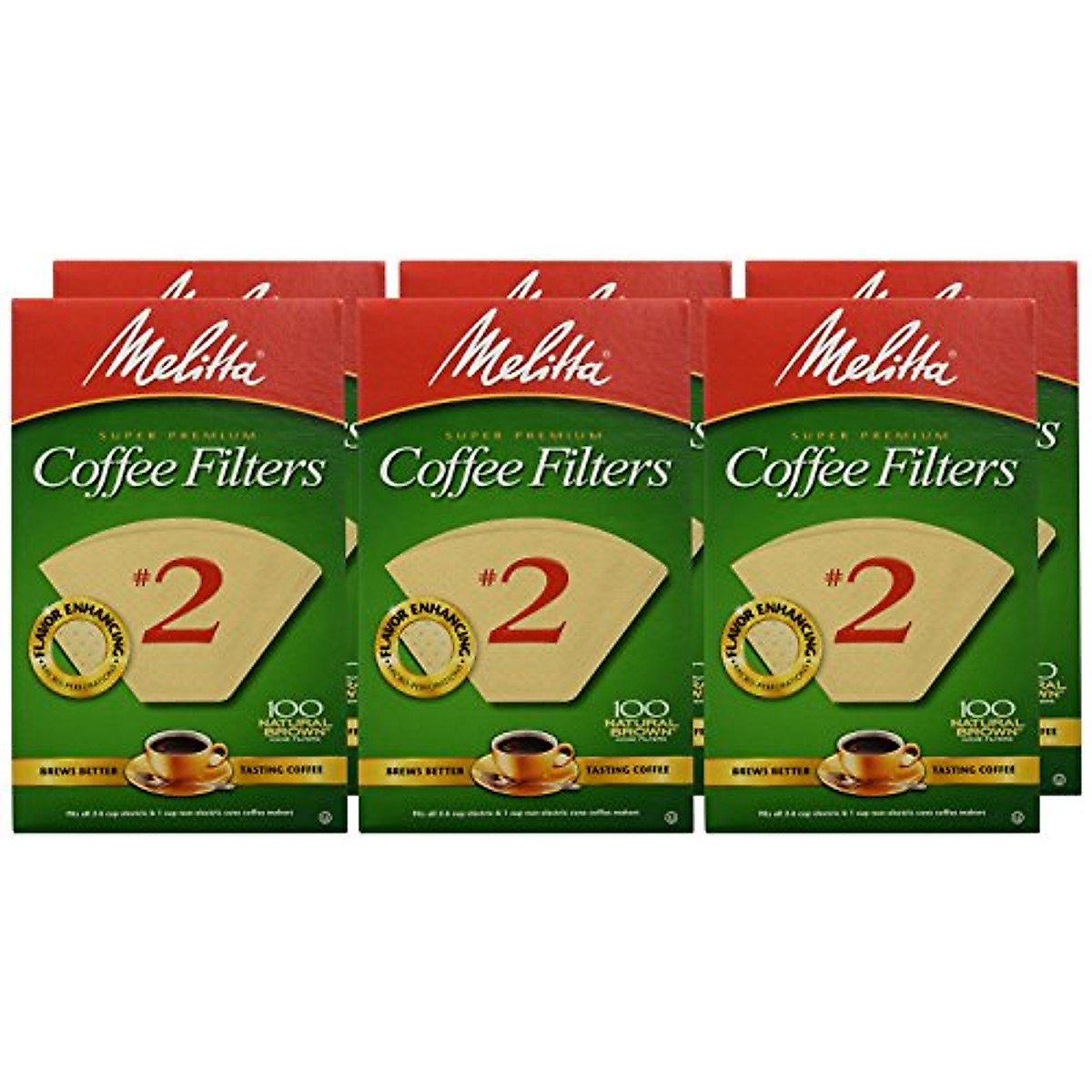 Melitta #2 Cone Coffee Filters, Unbleached Natural Brown, 100 Count (Pack of 6) 600 Total Filters Count - Packaging May Vary