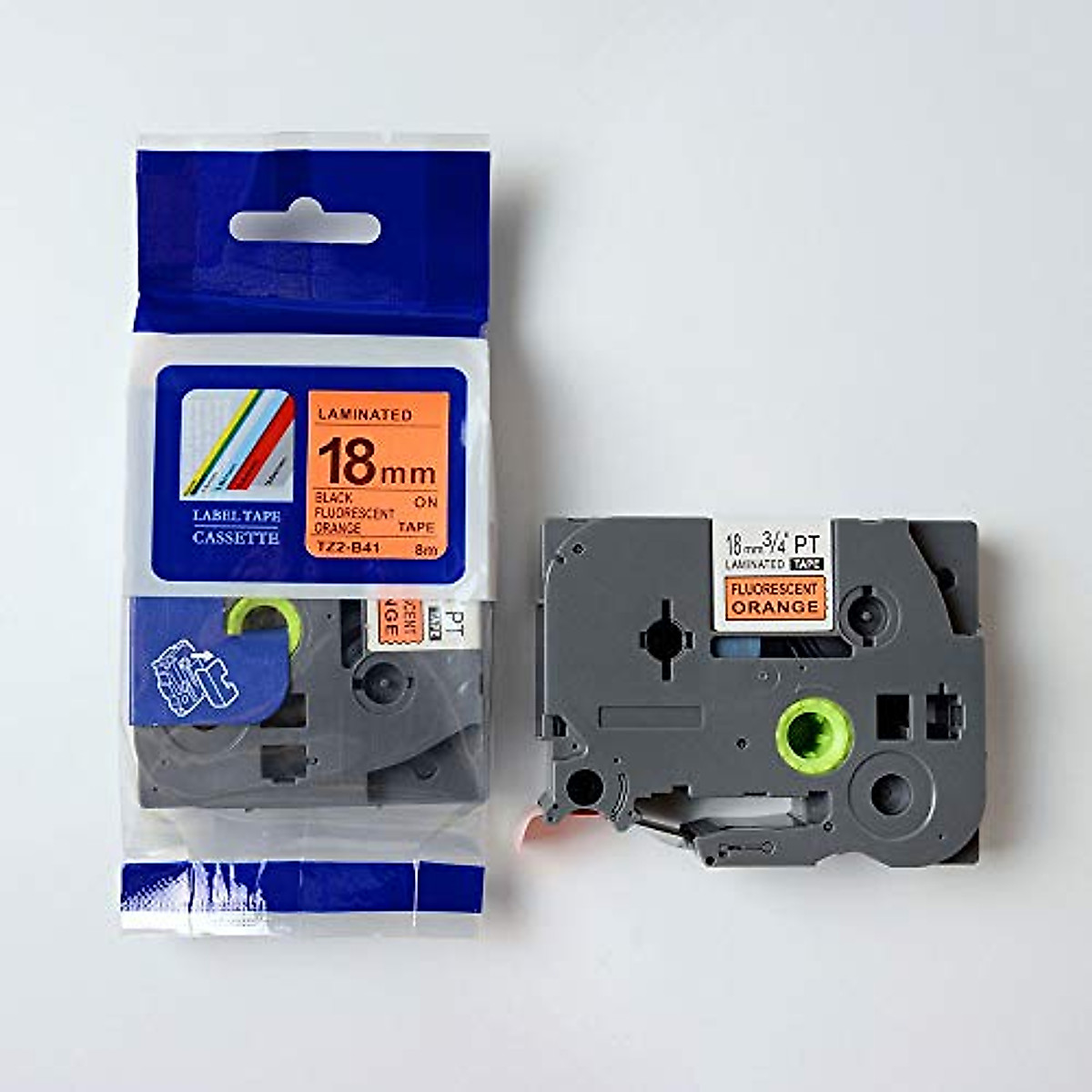 1PK Black on Orange Fluorescent Laminated Label Tape Compatible for Brother P-Touch TZe-B41 TZ-B41 (18mm x 8m)
