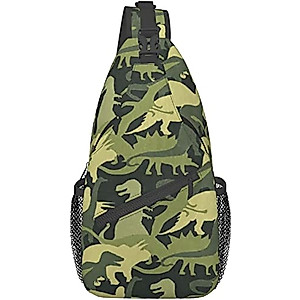 Sling Bags,Green Dinosaur Men Women Shoulder Backpack,Chest Bag Daypack for Hiking Travel