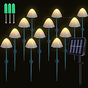 PChero Solar Mushroom Lights Outdoor Waterproof, 12 LED 8 Lighting Modes Mini Mushroom Fairy String Lights for Garden Yard Landscape Patio Lawn Pathway Wedding Party Christmas Decor (Warm White)
