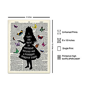 Alice Wonderland Quote Dictionary Art Print - Upcycled Home Decor, Wall Art Poster - Unique Room Decorations for Bedroom, Office, Girls or Kids Room - Great Gift - 8x10 Photo Unframed