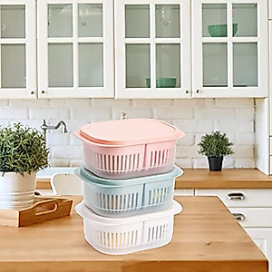 Hiceeden Set of 3 Produce Saver Containers for Fridge, Plastic Fruit Vegetable Storage Containers with Airtight Lid & Divided Colanders, Stackable Fridge Organizer Bins for Lettuce, Berry, Avocado