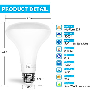 DAYBETTER BR30 LED Light Bulbs Indoor Flood Light, 6Pack 5000K Daylight White LED Bulb 65W Equivalent, Dimmable, E26 Base, 800LM, LED Recessed Can Bulb for Living Room Bedroom Dining Room Bathroom