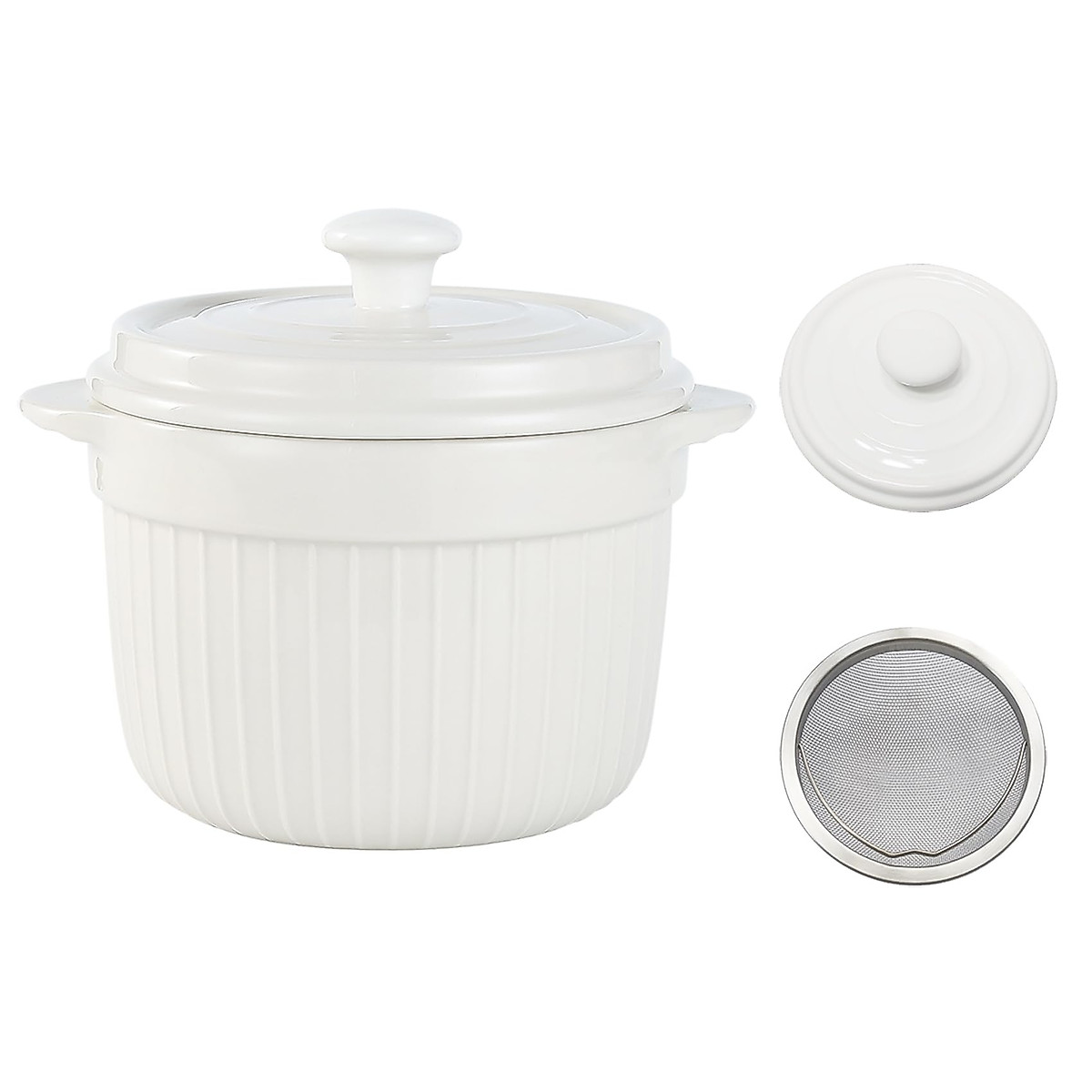 MaoYaMao Ceramic Bacon Grease Container with Strainer,Grease Container for Kitchen 17oz,White