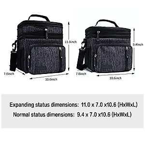 UMUFUKA Men's Double Compartment Lunch Bag, Insulated Lunch Cooler Tote 2 Roomy Large Reusable Water-resistant Lunch Box (Black)