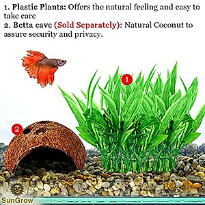 SunGrow Artificial Aquarium Plants for Aquatic Pets, Realistic Green Plants with Ceramic Base, Fish Tank Decorations & Home Decor, 10Pcs/Pack