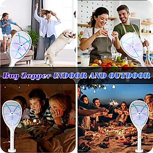 Qualirey 2 Pcs Electric Fly Swatter Racket 3000v 2 in 1 Bug Zapper Racket USB Rechargeable Base, Powerful Mosquitoes Trap Lamp Fly Killer with 3 Layer Safety Mesh for Indoor Outdoor Home Office Patio