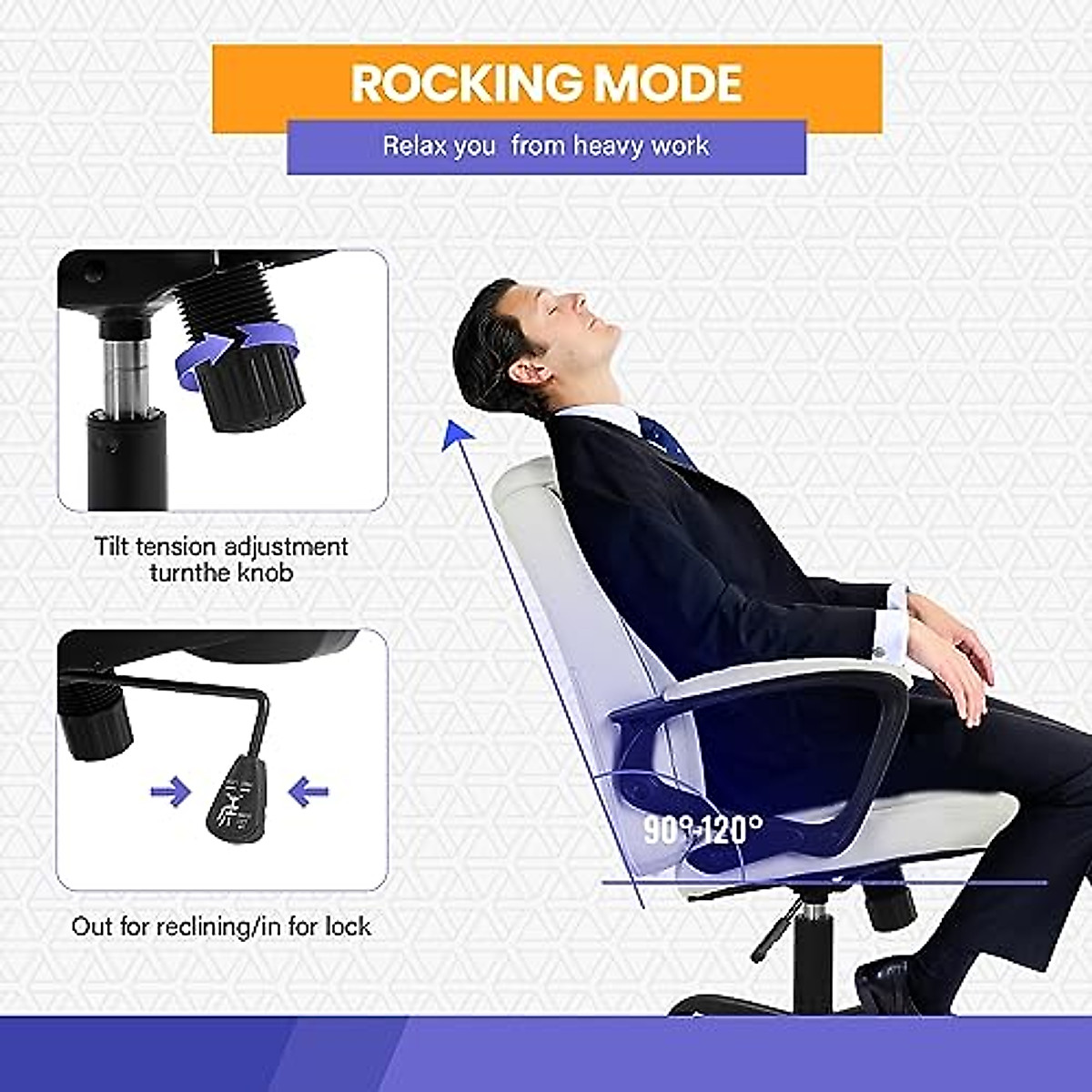 Home Office Chair Ergonomic Desk Chair PU Leather Task Chair Executive Rolling Swivel Mid Back Computer Chair with Lumbar Support Armrest Adjustable Chair for Men White