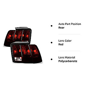 ACANII - For 1999-2004 Ford Mustang Red Smoked Tail Lights Brake Lamps 99-04 Pair Set Replacement Driver+Passenger Side