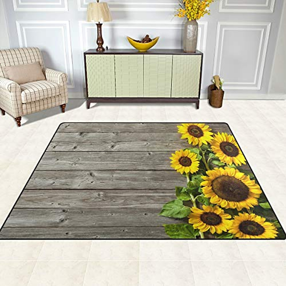 ALAZA Beautiful Sunflower on Wooden Area Rug Rugs for Living Room Bedroom 5'3"x4'