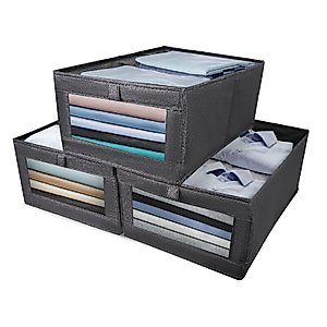 MEUVO Collapsible Storage Bins for Shelves - 3 Pack Foldable Storage Baskets for Organizing, Linen Closet Organizers and Storage with Visible Window and Handle for Clothes, 15.75" x 10.62" x 6.69"