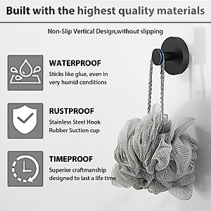 iaredon Suction Cup Hooks for Shower,Shower Suction Cup Towel Holder Hooks,No Drill Suction Hooks for Bathroom,Towel Suction Shower Hooks for Loofah,Glass,Wall,Inside Shower Black (4 Pack)