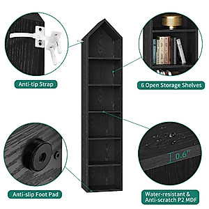 YITAHOME 73" Tall Narrow Bookshelf, Modern Open 5 Tier Bookcase, Wooden Shelf Stand for Small Spaces, Display Shelving Storage Rack for Bedroom, Living Room, Home Office, Black