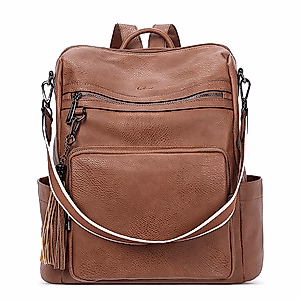 CLUCI Women Wallet Large Leather Zip Around Card Holder Travel Clutch Wristlet Two-toned Brown Bundles with Women Backpack Purse Leather Large Ladies Shoulder Bags with Tassel Brown Pattern