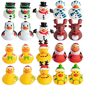 Haooryx 20Pcs Christmas Rubber Duckies Toys, Fancy Novelty Christmas Ducks Party Decorations for Kids Classroom Prizes Ducky Birthday Gift Xmas Winter Holiday Party Favors Goodie Bag Fillers