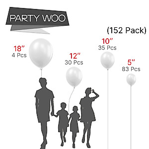 PartyWoo Pearl White Balloons 152 pcs White Balloons Pearl Balloons Different Sizes Pack of 18 12 10 5 Inch White Pearl Balloon Arch Kit Balloon Garland for Wedding Bridal Party Decorations White-Z30