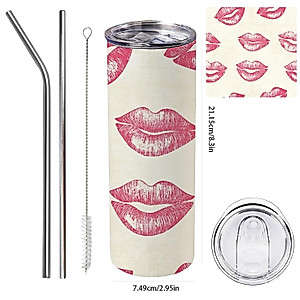 Medpol lipstick kisses valentines insulated tumblers coffee cup Gift，lipstick kisses valentines Drinking Glasses-Tea Cup-Coffee Mug tumbler with lid and straw 20 oz insulated tumbler cups